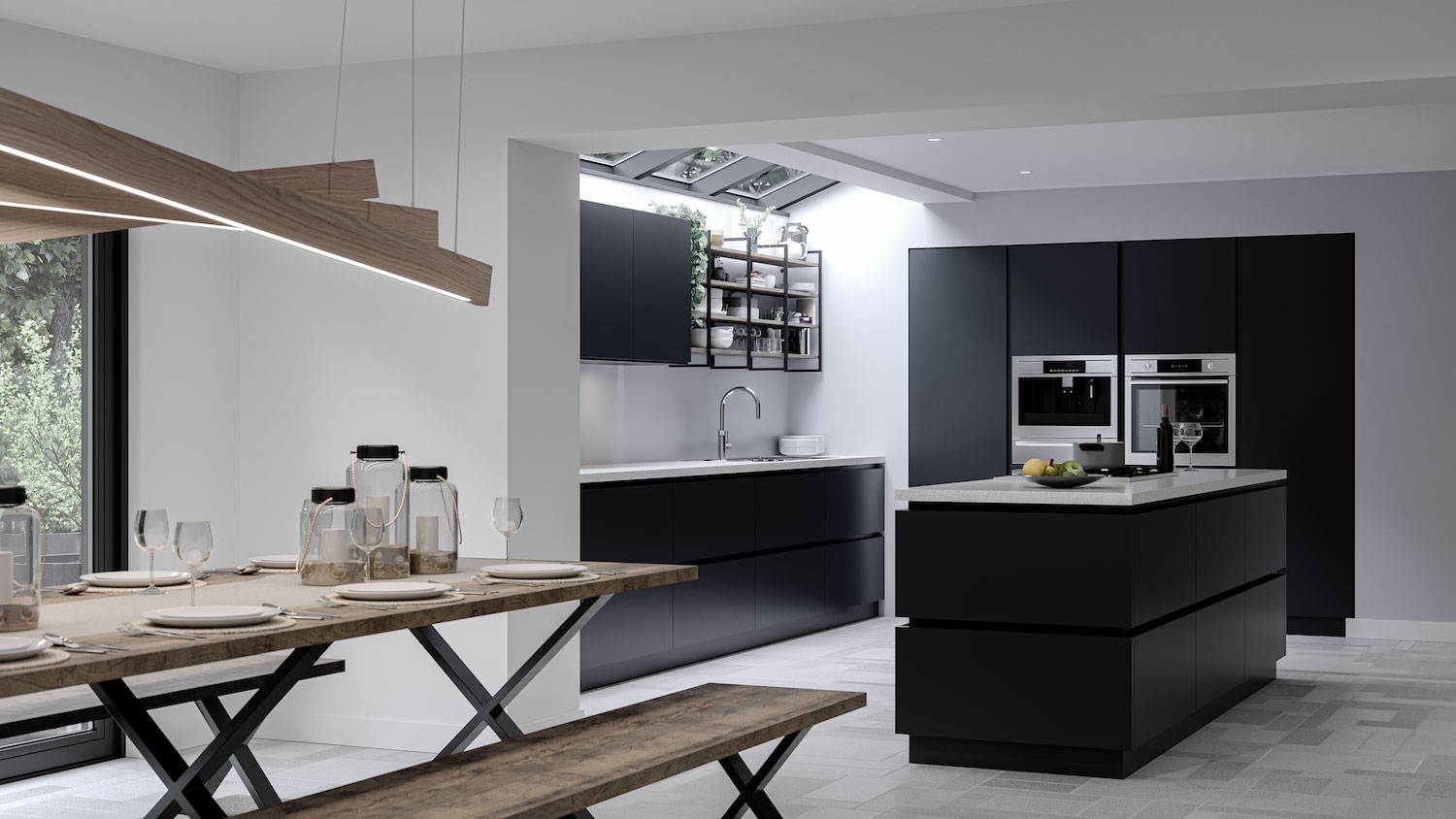 LINEA Handleless Kitchen | Matte Graphite Doors | Kitchen Depot
